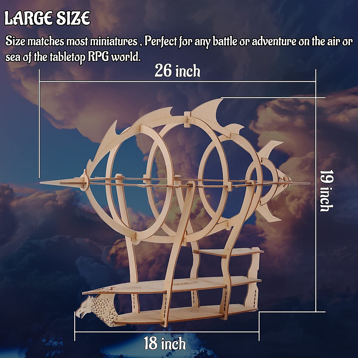 3D Airship Model Wood Laser Cut Hot Air Balloon with 1" Grids Fantasy Aerial Combat Terrain Map for D&D, Pathfinder, Warhammer and Other Tabletop RPG