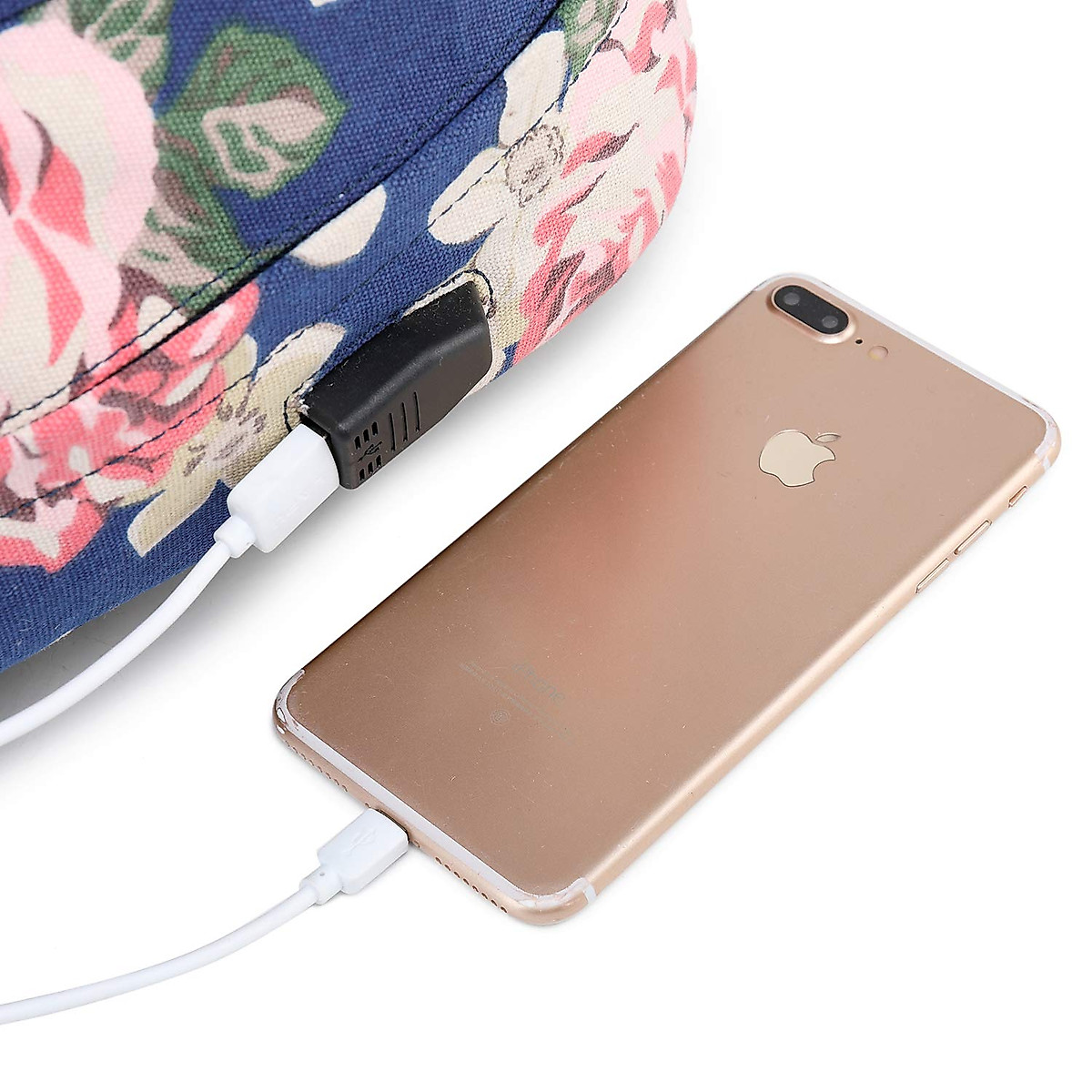 Forestfish Laptop Backpacks With USB Charging Port, Large Capacity Lightweight Floral Printed College Bookbag Casual Daypack (Flower-Dark Blue)