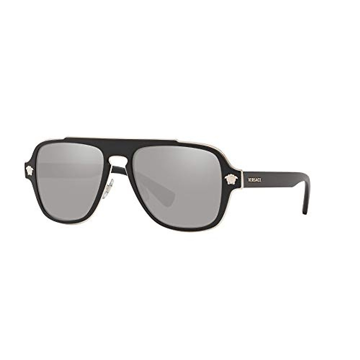 Versace Man Sunglasses Black Frame, Light Grey Mirror Silver Lenses, 56MM