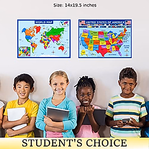 World Map Poster and USA Map with Extra Features - Laminated Educational Poster (14x19.5 in) – Maps for Kids, Classroom Decorations, Preschool and Elementary Learning, Teacher Supplies
