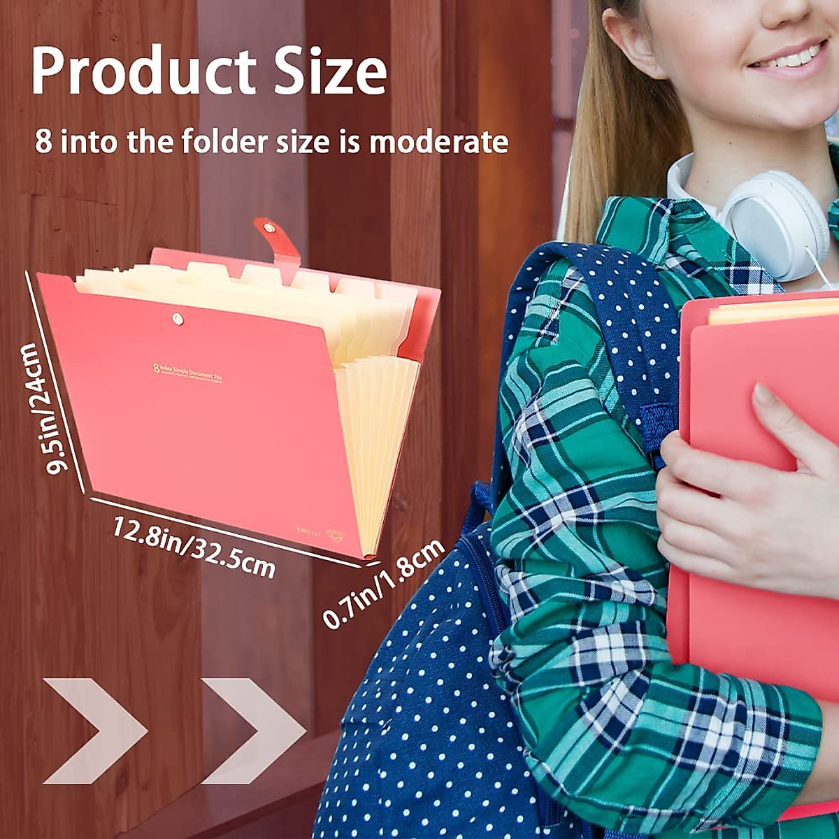 Accordion Aesthetic Folder Letter Size with 8 Pocket/Snap Closure/Tab, Folder for Important Documents Cute, Filing Envelopes Expandable, Expanding File Organizer (Pink)
