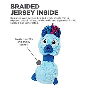 Outward Hound Braidy Budz Blue Llama Dog Toy - Cozy Plush Outside with Twisted Braided Jersey Inside, Small