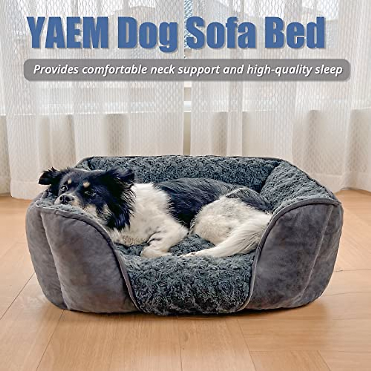 YAEM Dog Beds for Medium Dogs, Swirl Rose Velvet Calming Dog Beds Cat Beds, Anti Anxiety Dog Sofa Bed, Machine Washable Aiti-Slip Pet Beds with Removable Cushion, Dark Greye - M (25"x21"x8")