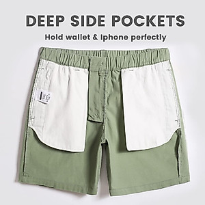 maamgic Men's Classic-fit 7" Cotton Casual Shorts Elastic Waistband with Multi-Pocket Daily Wear Walking Summer Outfit