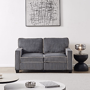 FIQHOME Loveseat Storage,Corduroy Couch Comfort Modern Upholstered Sofa Metal Frame and Solid Wood Legs for Living Room and Bedroom,Light, Dark Grey
