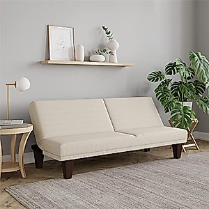 DHP Dillan 69 Inch Futon Sofa Bed, Modern Armless Upholstered Couch Sleeper with Tufted Back and Seat, Full, Tan