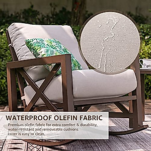 NATURAL EXPRESSIONS Rocking Bistro Set, 3 Piece Outdoor Patio Conversation Furniture Set with 2 Rockers and 1 Metal Coffee Table with Thick Cushions for Backyard,Porch,Poolside,300lbs Weight Capacity