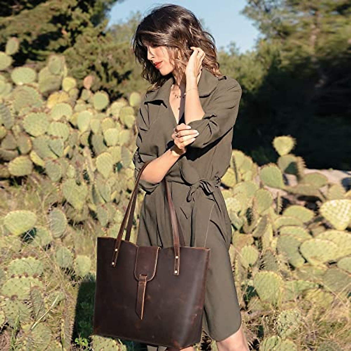 S-ZONE Genuine Leather Tote Bag for Women with Purse Organizer Large Shoulder Handbags Work