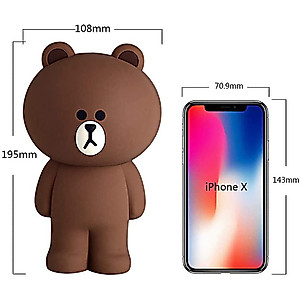 Pencil Case 3D Silicone Cartoon Cute Brown Bear Storage Box with Back Zipper Portable Hand-held Wallet Students Stationery Pen Holders Cosmetic Makeup