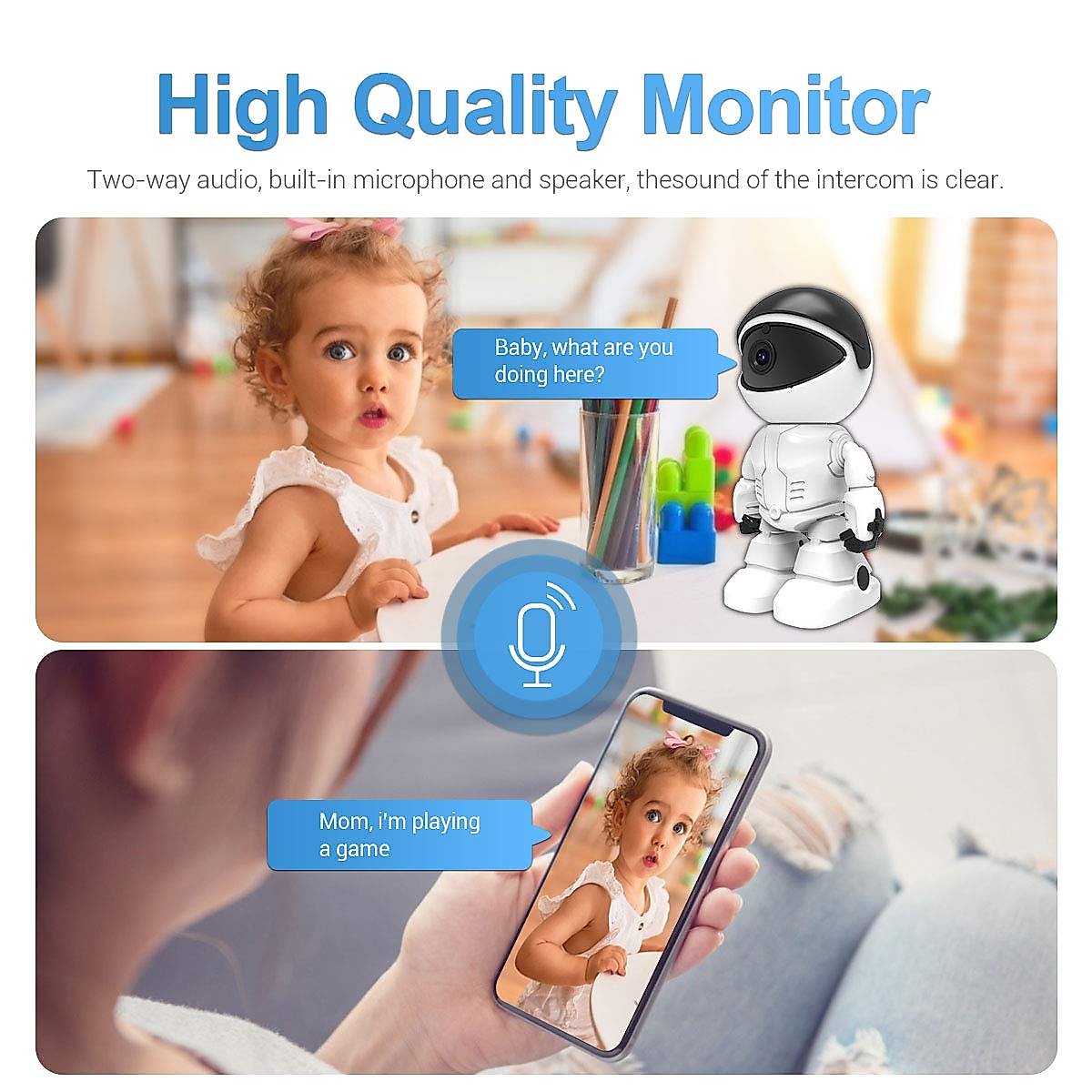 2MP 1080P HD 2.8MM Lens Security Robot Camera WiFi Wireless IR 10M Motion Detection Auto Tracking Built-in Microphone AI Humanoid Detection PTZ IP Camera Day/Night Vision
