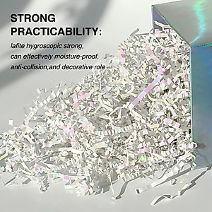 Corlcol 1LB Diamond White Sparkly Iridescent Crinkle Cut Paper Shred Filler For Gifts On Holiday Valentines Day Birthdays Weddings Party（3MM）