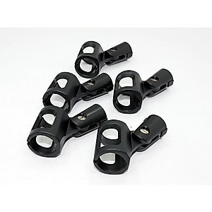 Microphone Clips, (5 Pack) Super Heavy Duty TOUR Grade Thick Wall Plastic Clips (5 PACK) Brass Threads for Stand Mount fits standard dynamic hand held microphone
