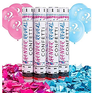 12" Gender Reveal Confetti Cannons Package (2 Pink & 2 Blue)