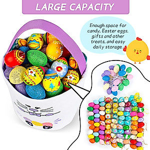 3 Pcs Easter Baskets for Kids - Easter Egg Bags Easter Candy Egg Hunt Basket Cute Rabbit Tote Bag for Kids Easter Decorations Eggs Candy