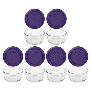 Pyrex (6 7200 Glass Dishes & (6) 7200-PC Plum Purple Lids Made in the USA