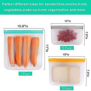 Reusable Storage Bags - 12 Pack Food Storage Bags(5 Ziplock Lunch Bags + 5 Reusable Snack Bags + 2 Leakproof Reusable Gallon Bags) BPA Free Freezer Ziplock Lunch Bags Leakproof Reusable Sandwich Bags