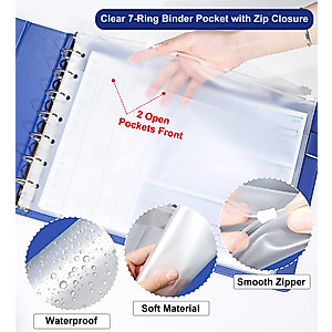 SUNEE 7 Ring Check Binder for Business Checks with Zipper Pouch, PU Leather Blue Checkbook Binder Portfolio, 600 Checks Capacity for 9 x 13 Inch Sheet, Office Folder Supplies