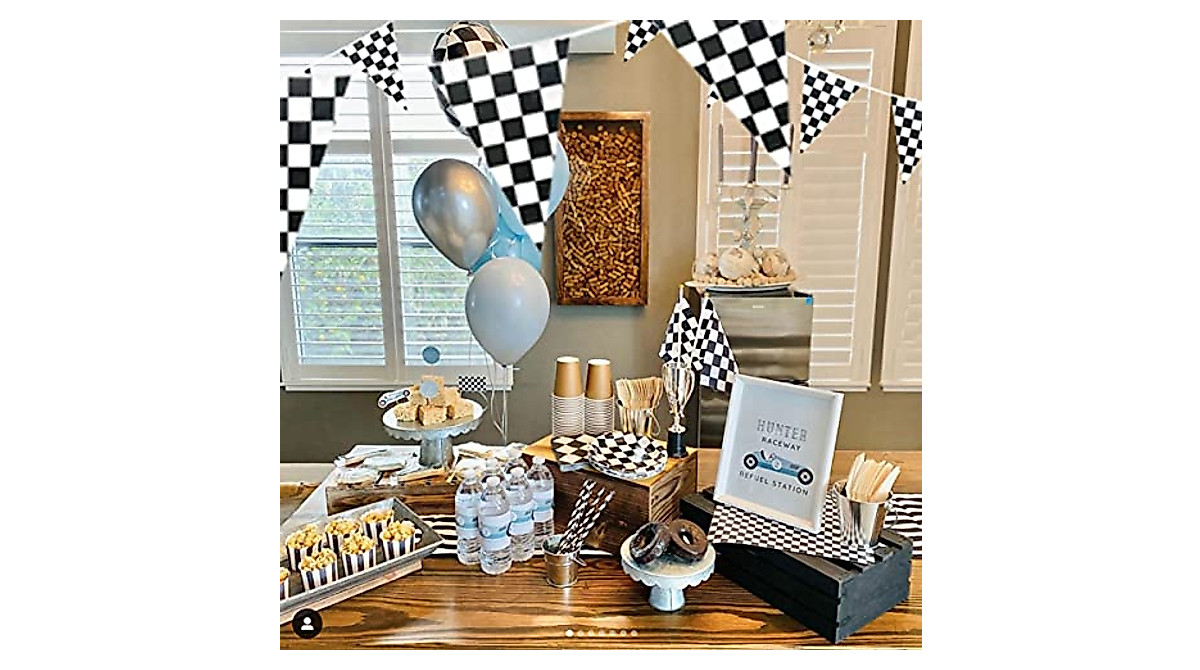 Piokio 100ft Racing Checkered Flag Banner for NASCAR & Parties