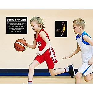 Kas Home 2 Pieces Mamba Mentality Wall Decor Kobe Bryant Poster Inspirational Wall Art Canvas Print Quotes Motivational Hanging Decoration Basketball Player Framed Artwork for Gym Office Boys Teens Room Wall Decor (Black - Mamba, 12 x 15 inch + 8.6 x 11 i