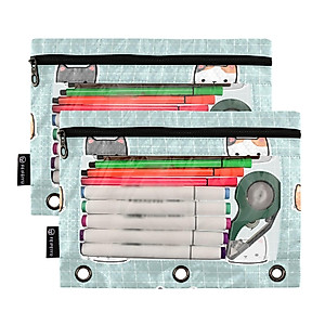 MAOBLYR Cute Cat Kitty Standard 3-Ring Zipper Clear Binder Pocket,Large Capacity Office 7 x 9In (2 PCS)