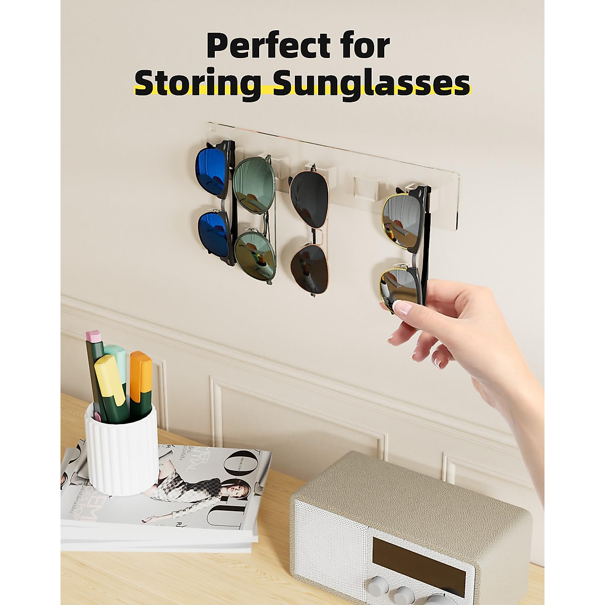 MaxGear Sunglasses Organizer Wall, Acrylic Sunglass Holder Clear Sunglasses Display Rack for Multiple Glasses, Eyeglass Holder for Office & Home Decor, Unique Gifts for Husband, Women & Girls, 3 Pack