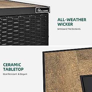 YITAHOME 32 Inch Propane Fire Pit Table, 40,000 BTU Gas Fire Pit with Ignition Systems, Ceramic Tabletop, Lava Rock, Cover, Lid Hanger, Square Outdoor Firetable for Patio Garden Backyard (Black)