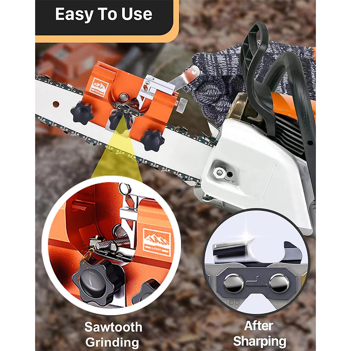 Freeyou Chainsaw Sharpener, Chainsaw Sharpening Jig Kit with Tungsten Burr and Portable Storage Bag, Hand-Cranked Sharpening Tool for 8-22 inches Chain Saws and Electric Saws. (Tungsten Burr)