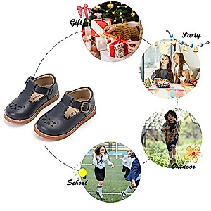 Felix & Flora Toddler Little Girl Navy Blue Mary Jane Dress Shoes - Ballet Flats for Easter Flower Girl Party School Shoes（Navy Blue,7 Toddler