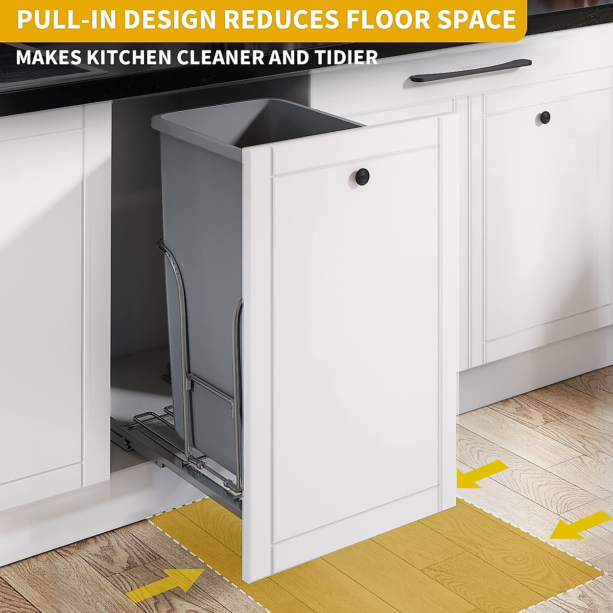 DWVO 50-Quart Pull-Out Trash Can with Lid Single Bins, Sliding Under Mount Kitchen Pullout Waste Container Trash Can, Gray