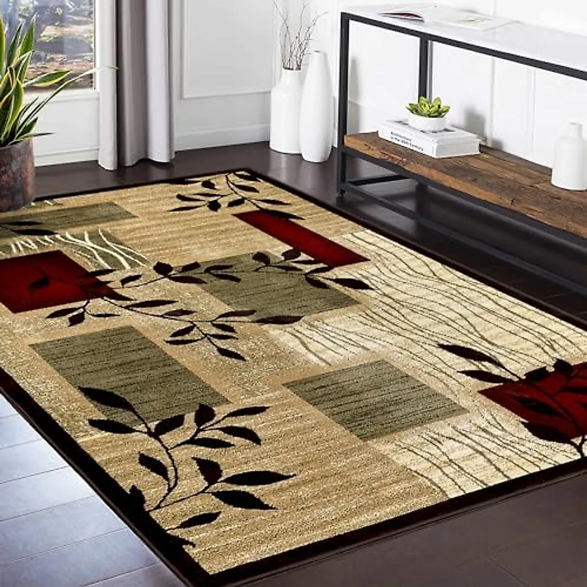 NANAN Anti-Slip Area Rug 5x8 Decorative Throw Rug Roll Wrapped Area Rug Woven Area Rug Non-Shedding Carpet for Laundry Living Room Nursery Bedroom,Brown/Red 5'x8'
