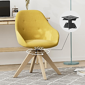 IKIFLY Modern Swivel Accent Chair, Upholstered Armchair Desk Chair No Wheels with Solid Wood Legs, Mid-Century Dining Chair for Dining Living Room Home Office (Yellow)