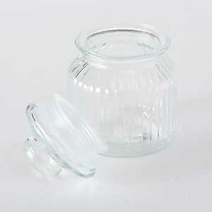 WHW Whole House Worlds Iconic Ribbed and Knob Topped Clear Glass Kitchen Storage Jars, Set of 3, Air Tight Seals, 9, 7 1/2, and 6 Inches Tall