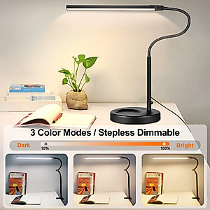 Touch Control LED Desk Lamp, 2-in-1 Gooseneck Clamp on Lamp, Desk Lamp for Home Office, 3 Modes Stepless Dimmable Workbench Light for Painting Reading Working Study Dorms Nightlight
