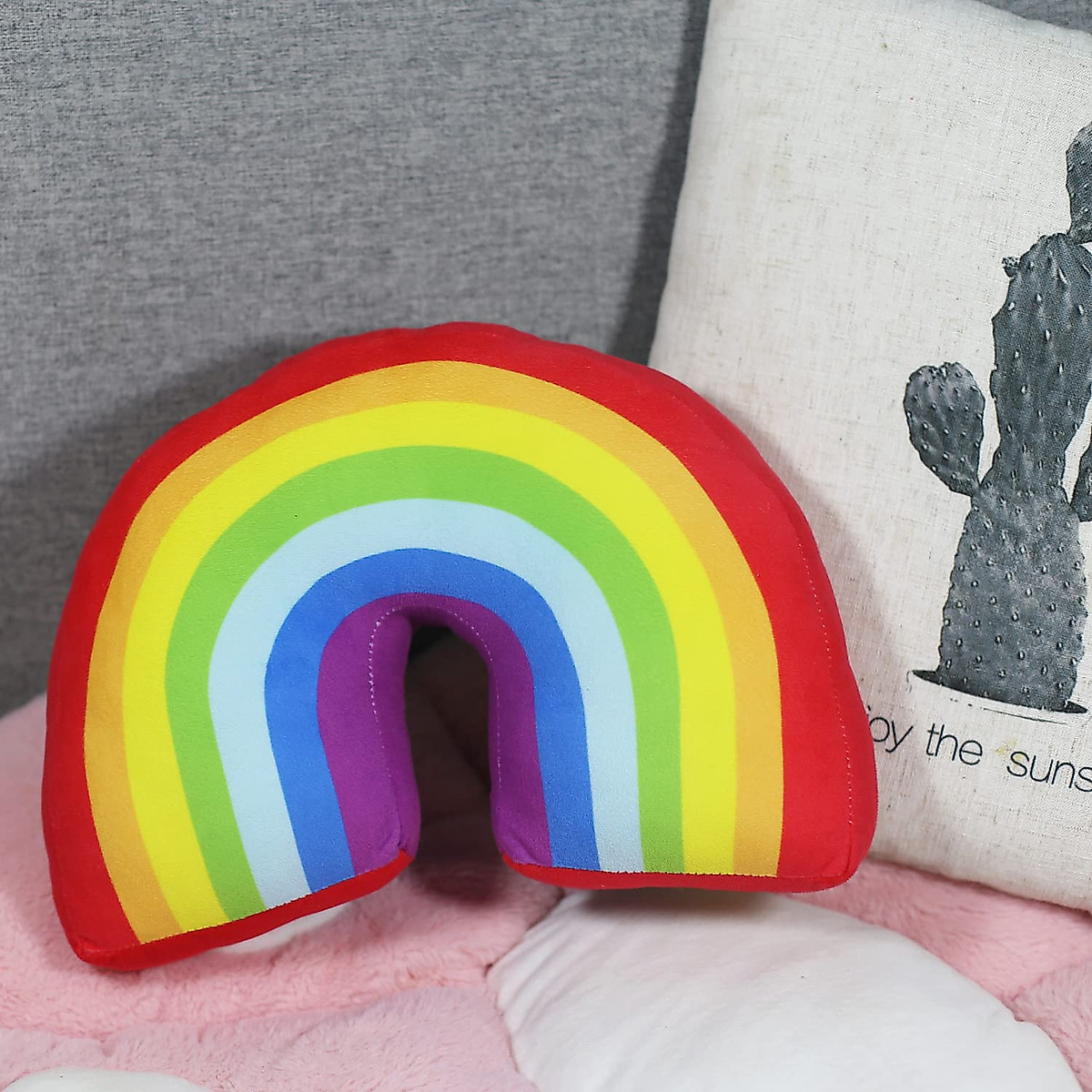 Poitemsic,Polypropylene 13.7in Rainbow Pillow for Girls Kids Bed Decoration Cushion Arch Shaped Stuffed Plush Sofa Chairs Throw Pillows
