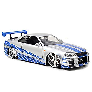 Jada Toys Fast & Furious Brian’s 2002 Nissan Skyline R34 Die-cast Car, 1:24 Scale, Silver & Blue
