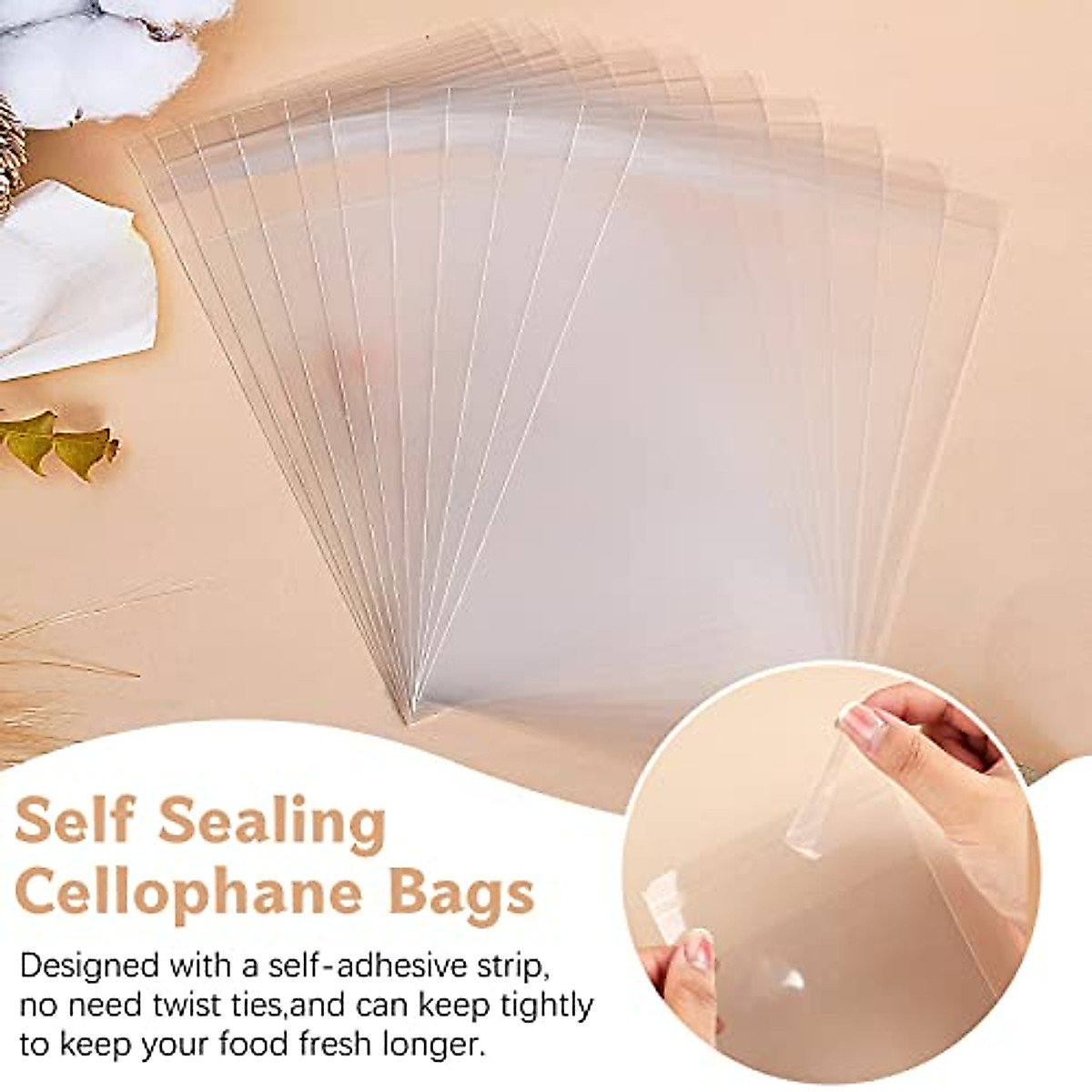 300Pcs Self Sealing Cellophane Bags, 3 × 5 Inches Clear Plastic Cello Bags Thick OPP Resalable Treat Bags for Packaging Bakery, Cookies, Goodies, Snacks, Candies, Party Favors, Handmade Soap