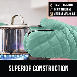 Gorilla Grip Cutting Board Set of 3 and Cotton Oven Mitts Set, Both in Mint Color, Cutting Boards are Reversible, Oven Mitts are 13 Inch Long, 2 Item Bundle