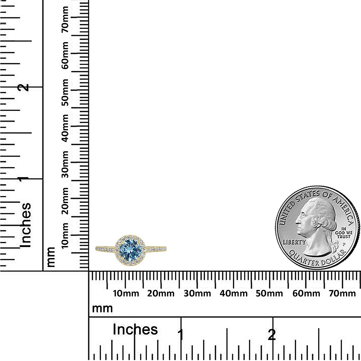 AVORA 10K Yellow Gold March Birthstone- Aquamarine with Simulated Diamond CZ Halo Fashion Ring - Size 6