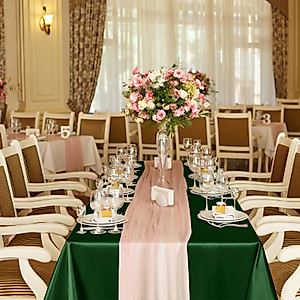 TURSTIN 4 Packs Satin Tablecloth 102 x 58 Inch Overlay Satin Table Cover Rectangle Bright Silk Tablecloth Smooth Fabric Table Decoration for Wedding Banquet Party Events, Dark Green