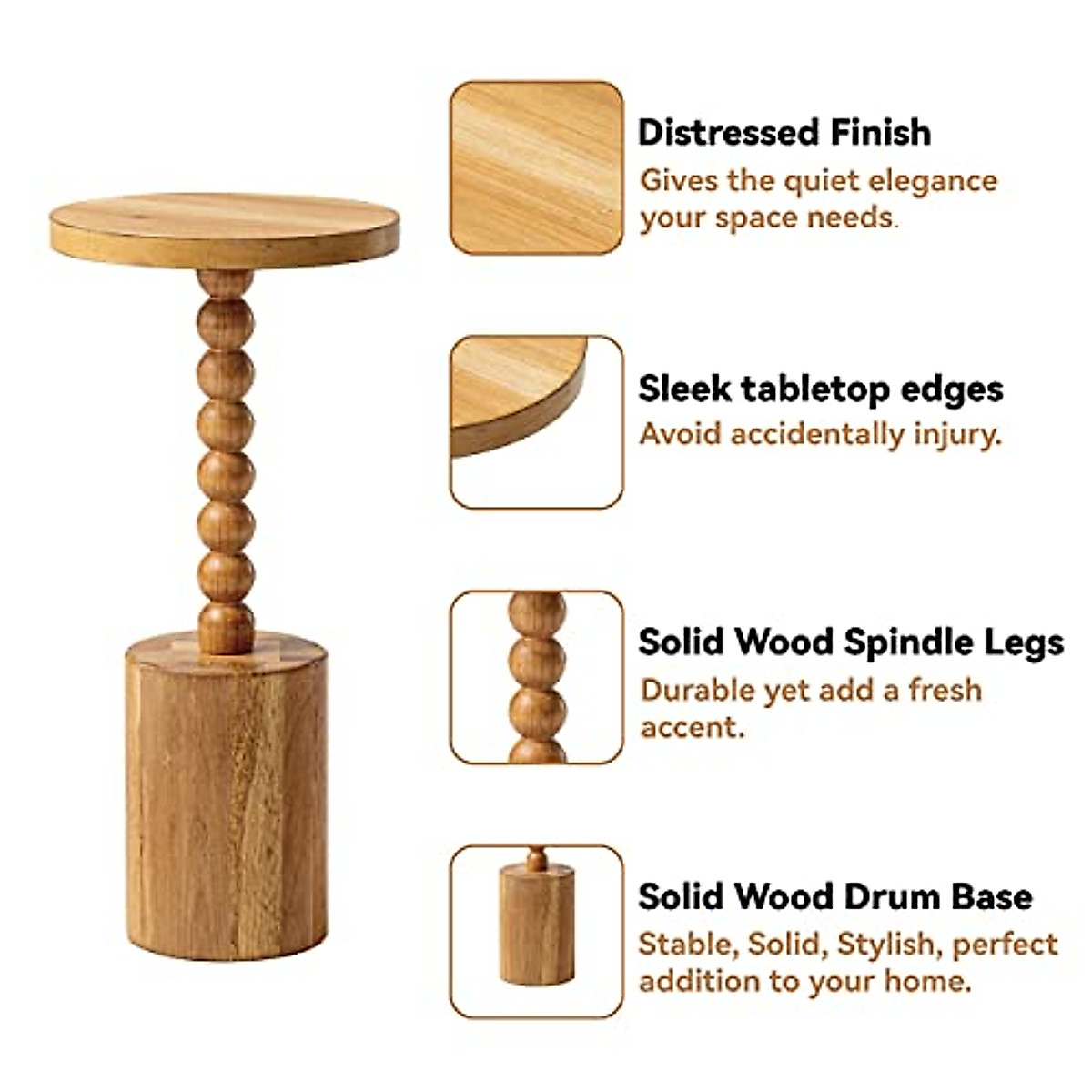 LONYKE Rustic Wood Drink Table, Round Martini Table Farmhouse Pedestal End Table with Base for Small Space Living Room, Bedroom, Natural Wood