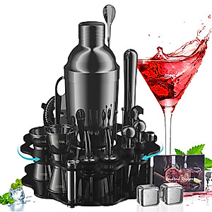 Carsolt Bartender Kit with Rotatable Stand, 19-Piece Bar Set Cocktail Shaker Set 25 oz Martini Shaker for Drink Mixing, Professional Stainless Steel Bar Tools Set Gift for Home, Bar, Party (Black)