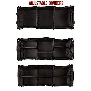 Tuff Viking Convertible Large 3 Compartment SUV Trunk Organizer | Truck Bed Organizer with Cover for Trucks, Cars, SUVs and Groceries. PATENTED ( 4-in-1 with Cover, Black)