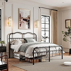 FDLOGW Queen Size Bed Frame with Headboard and Footboard, 14 Inch High, No Box Spring Needed Heavy Duty Metal Platform Bedframe, Noise Free