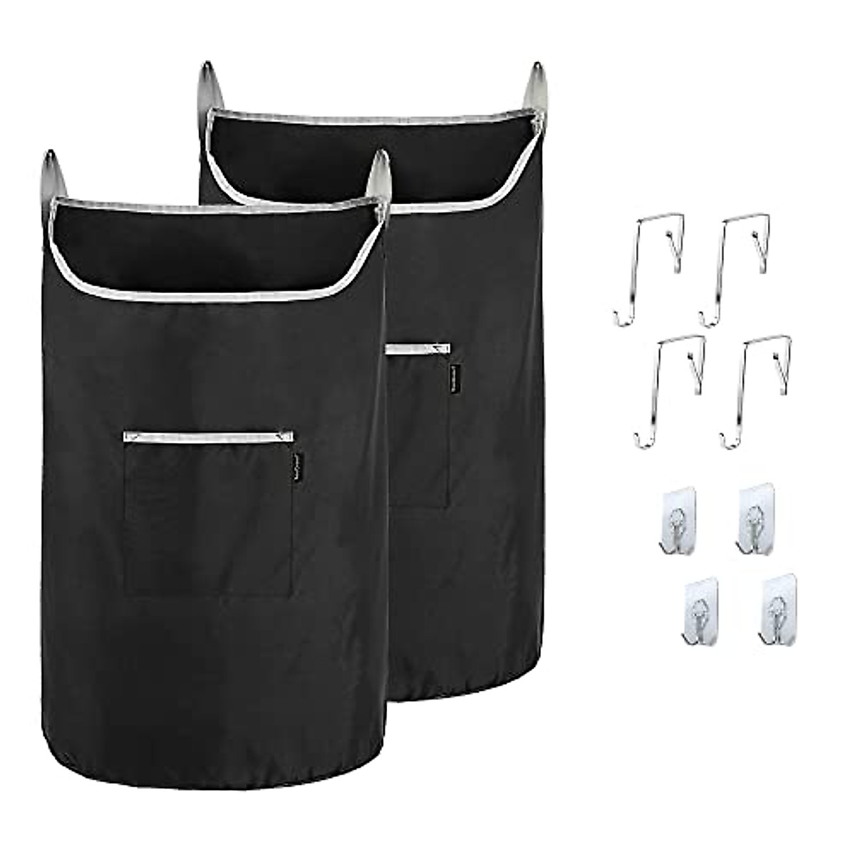 BeeGreen 2 Pack Black Hanging Laundry Hamper Bag X-Large Over The Door Hanging Laundry Bag with 2 Different Hook Types and Laundry Bag Backpack with Adjustable Shoulder Straps