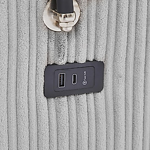 72.8" Corduroy Loveseat Sofa with Ottoman, Two USB Ports & Cup Holders, Small Couch with A Phone Holder for Living Room Bedroom Office Gray