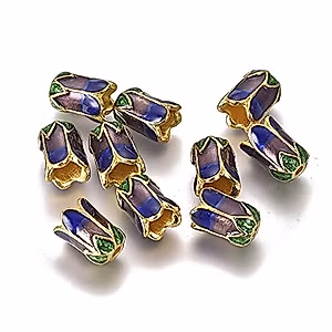 Pandahall 10Pcs Alloy Flower Bead Caps with Enamel 11x8mm 5-Petal Floral Enamel Beads Loose Spacer Caps for Jewelry Making, Hole: 2mm