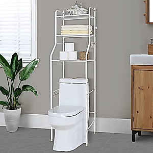 SEMOFO 3 Tier Over Toilet Bathroom Storage Organizer,Bathroom Shelves Rack Over Toilet with Metal Frame Bathroom Storage White Shelf Free Standing Organizer, Easy to Assemble