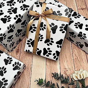 Dtiafu Paw Print Wrapping Paper - 10 Sheets Funny Dog Cat Lovers Birthday Wrapping Paper for Women Men Kids - Black and White Paw Gift Wrap - 20 X 28 Inch Per Sheet
