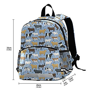 Fisyme Cows Farm Animal Backpack Schoolbag Kids Daypack Toddler Travel School Bag Small Mini Backpacks for Kindergarten Preschool Nursery Children Boys Girls with Chest Strap