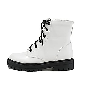Soda FIRM-2 KIDS/CHILDREN/GIRLS Lug Sole Fashion Combat Ankle Bootie Lace up w/Side Zipper (WHITE PU, numeric_3)